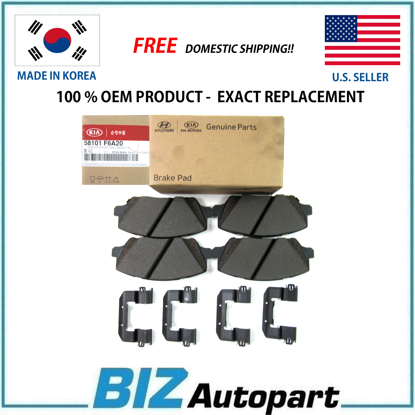 Genuine Front Disc Brake Pads Kit for 2017-18 KIA CADENZA (K7) 3.3L ...