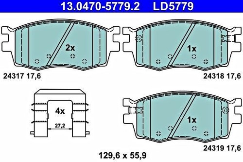 ATE Disc Ceramic Brake Pad Set For HYUNDAI KIA Accent III Saloon 58101 ...