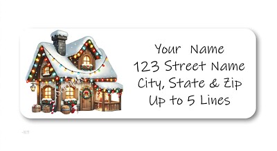 Winter Log Cabin Christmas Holiday Personalized Return Address Labels ...