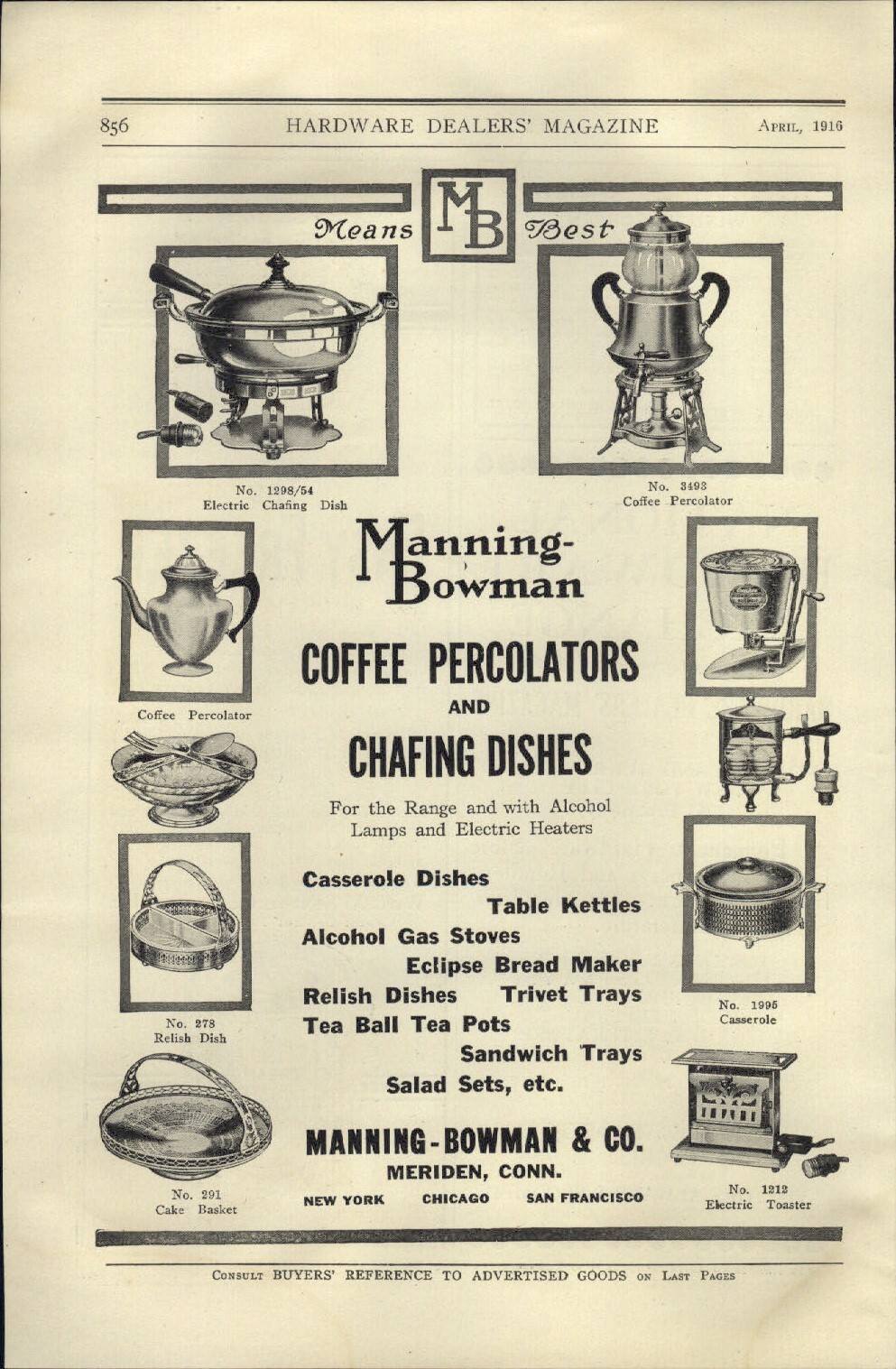 1916 PAPER AD Manning Bowman Coffee Percolator Chafing Dish Bread Maker ...