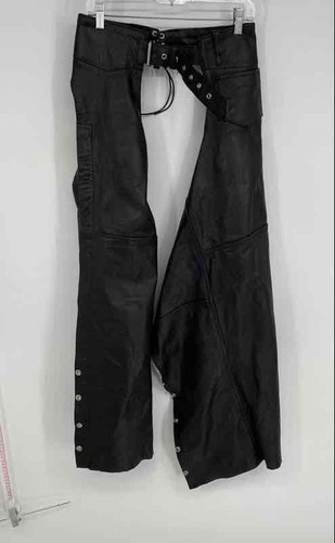 Eagle Cycles Mens Black Leather Adjustable Waist Motorcycle Chaps Size ...