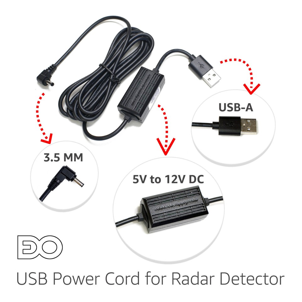 USB 12V Car Power Cord for Cobra 360 RAD 480i 380 450 ESD XRS9370 Radar ...