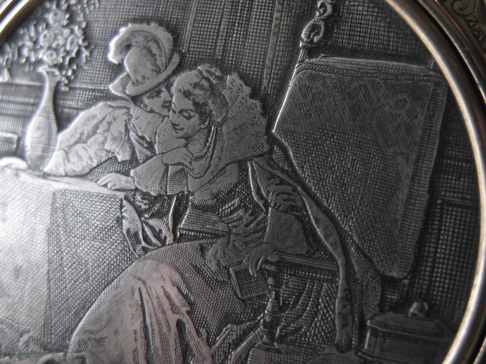 Antique Vintage Silver ENGLAND Lithograph Courting Couple STRATTON ...