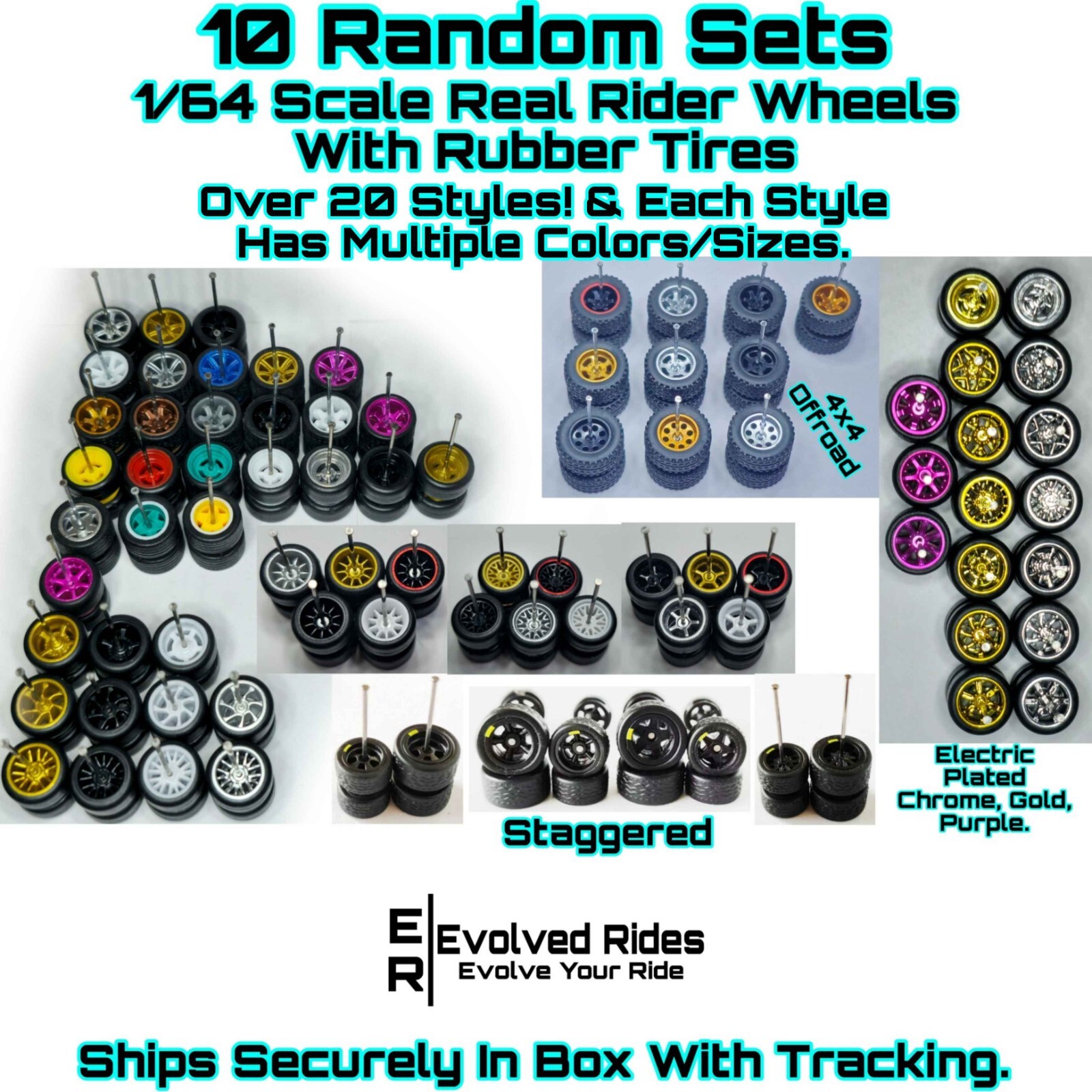 10 RANDOM Sets Real Rider Wheels Rubber Tires 1/64 Scale Hot Wheels ...