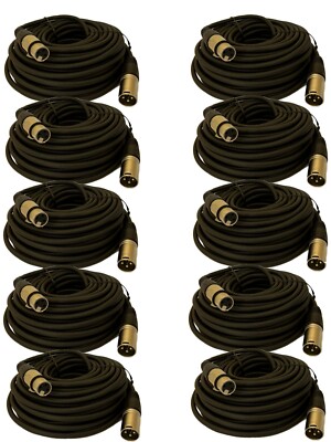 10 PACK 50 Ft Foot 3-Pin XLR Male to Female Mic Extension Microphone ...