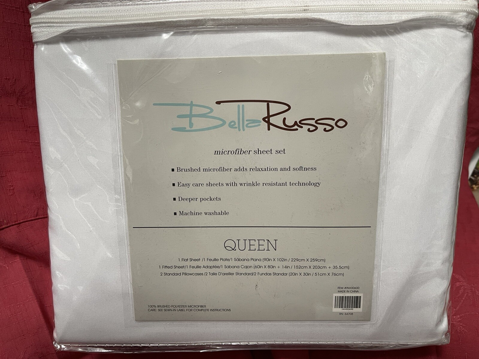 Bella Russo White Microfiber Queen Sheet Set New in Package Fitted Flat ...