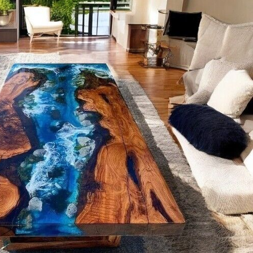 Unique Epoxy Resin Ocean Wave Table for Coastal and Beach-Themed ...