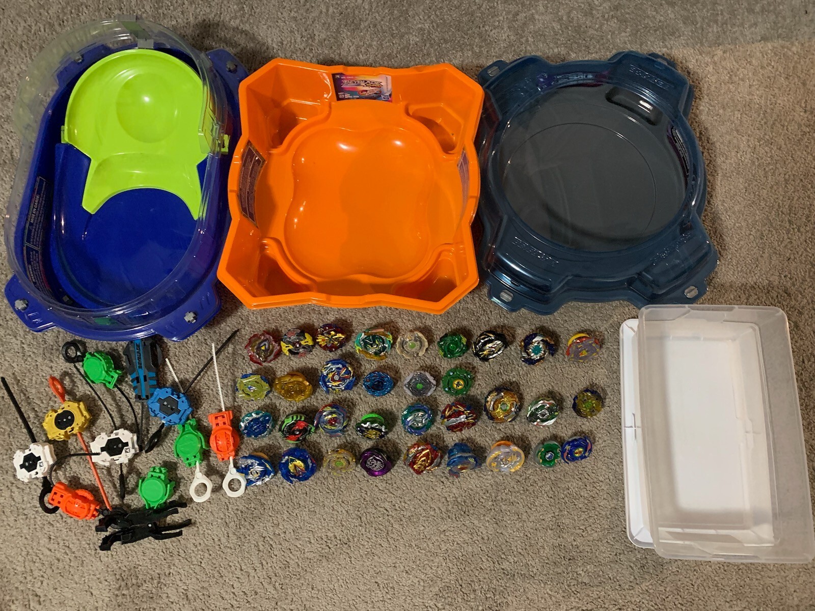 Beyblade lot of mixed Beyblades + String Launchers + Battle Stadiums | eBay