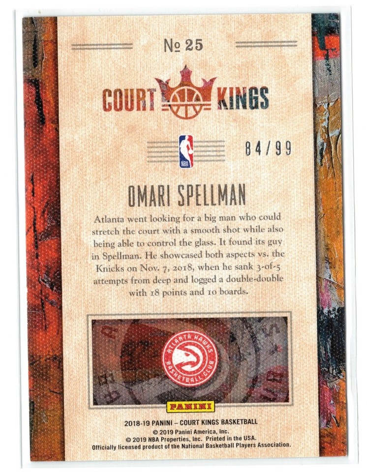 2018-19 Panini Court Kings OMARI SPELLMAN ROOKIE RC PORTRAITS RUBY #25 ...
