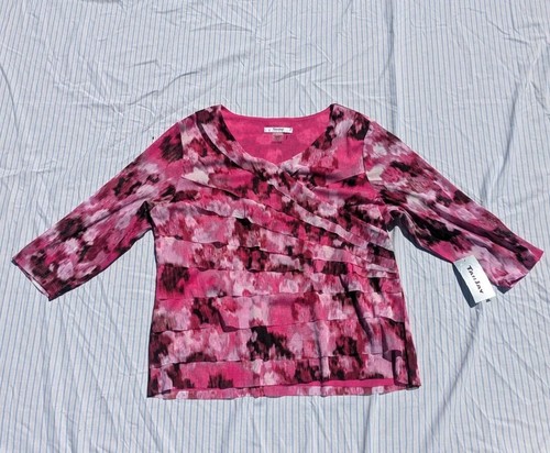 NWT TanJay Tunic V Neck Pink Large Ruffle Blouse | eBay