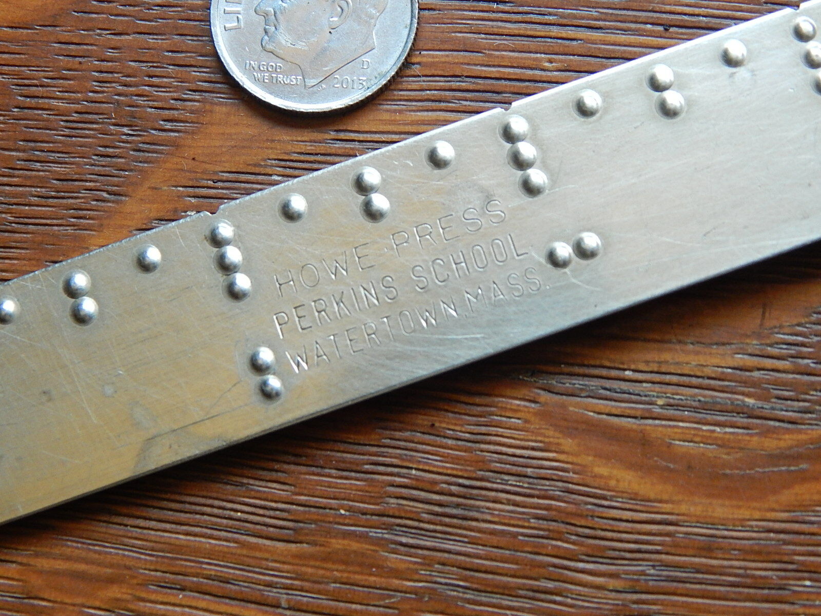 Antique Braille 1 Foot Nickle Plated Brass Ruler Howe Press Perkins ...