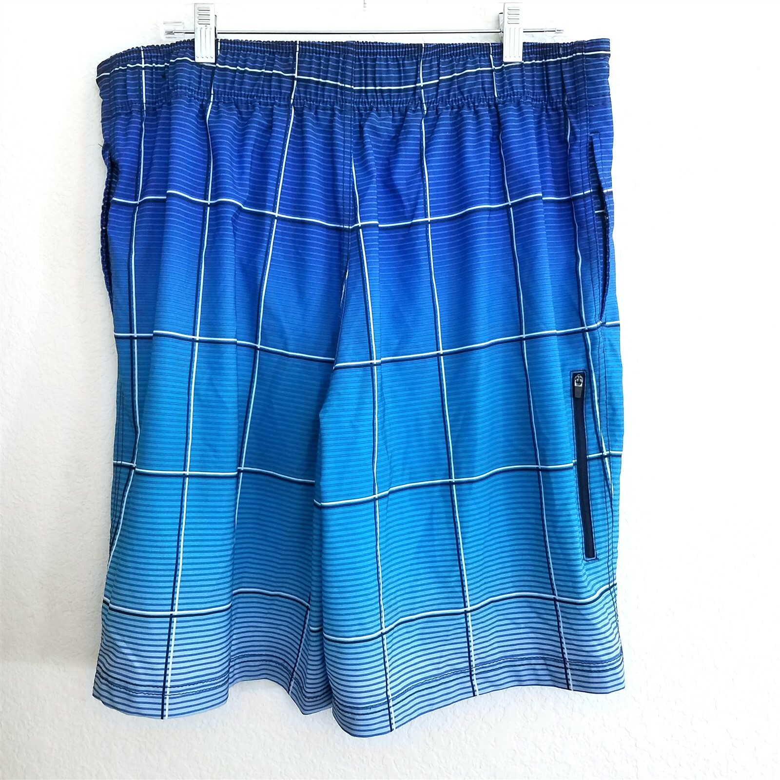 OP Ocean Pacific Blue Striped Check Swim Trunks Short… - Gem