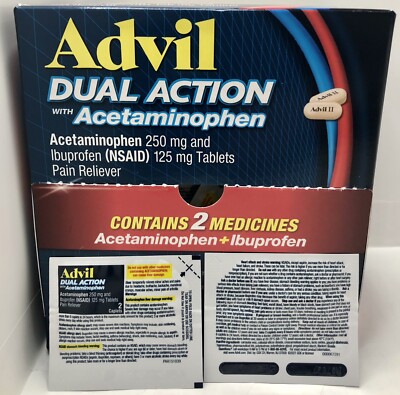 Advil Dual Action Caplets Ibuprofen Acetaminophen Single Dose Pks X50 ...