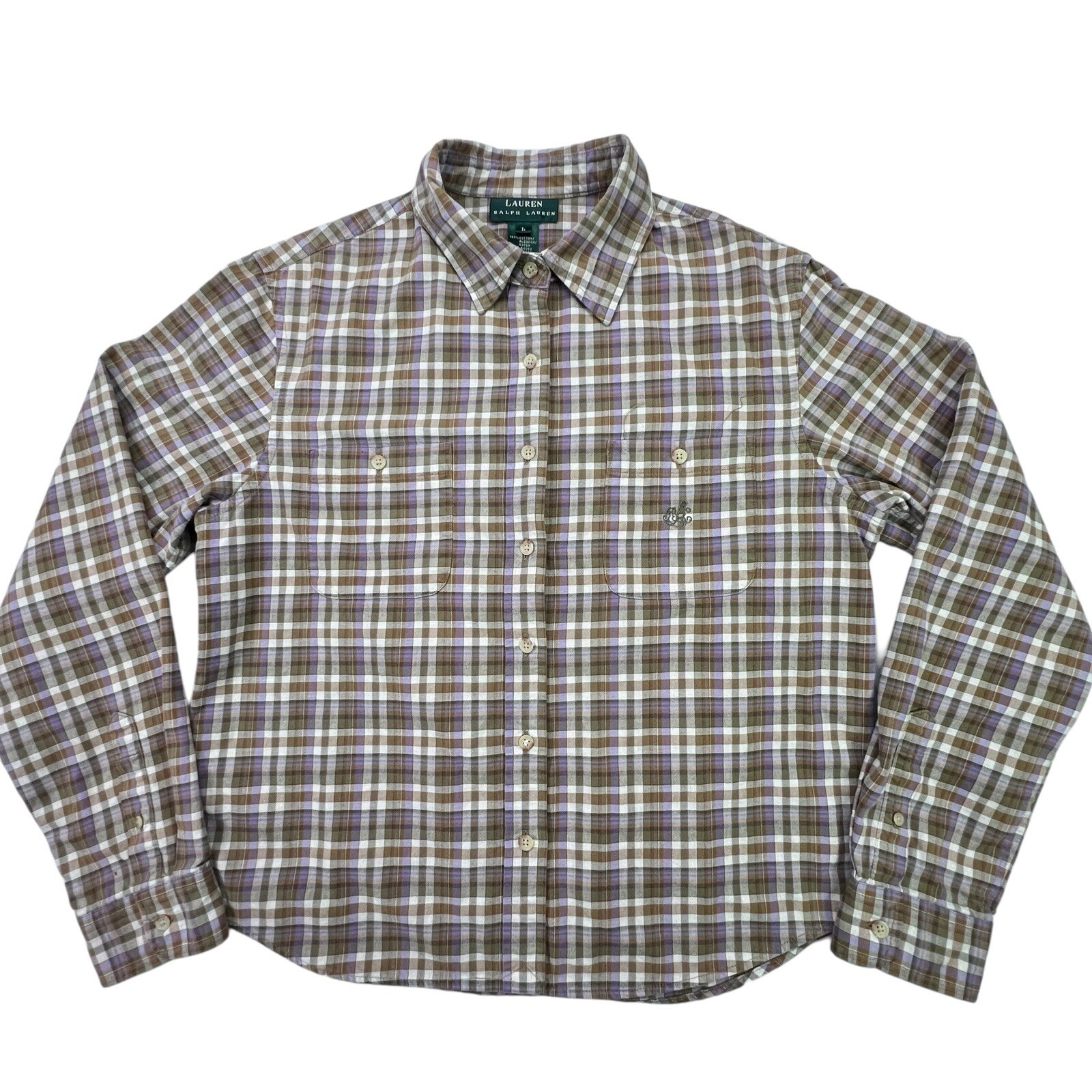 Ralph Lauren Women’s Large Plaid Button Up Pockets LRL | eBay