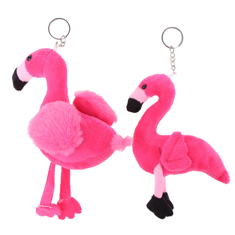Fluffy Flamingo Keychain Woman Plush Bag Charms Keyring Pendant Key ...