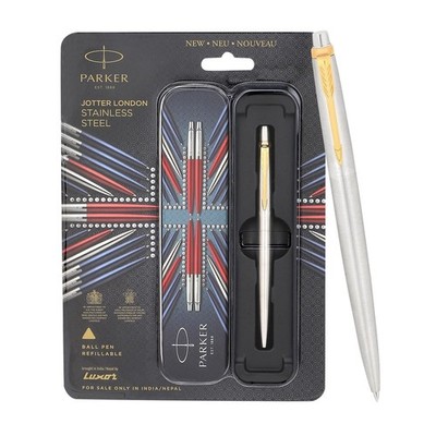 Parker Jotter Stainless Steel Body With Gold Trim Ball Pen With Free ...