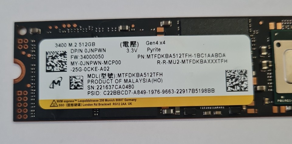 Disque dur SSD Micron MTFDKBA512TFH 512Go M.2 2280 PCIe Gen4 NVMe ...
