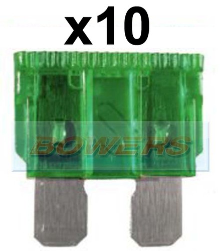 PACK OF 10 12V 24V VOLT 30A AMP GREEN STANDARD BLADE FUSES KIT CAR VAN ...