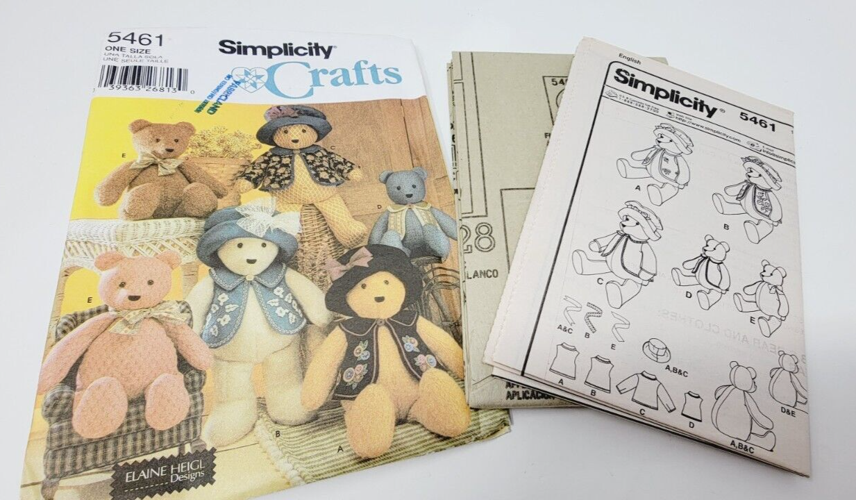 Bears 18 and 22 Inch With Accessories Uncut Pattern Simplicity 5461 for ...