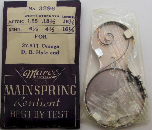 vintage Omega 37.5T1 watch part 770 blue T end mainspring * old stock ...