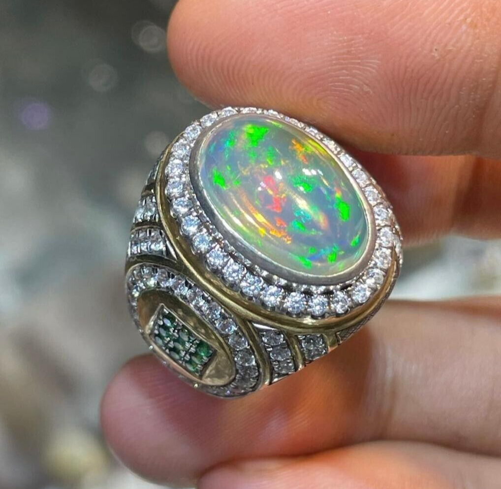 AAA+ Natural Fire Opal Men's Ring, Birthday Gift For Men White Opal ...