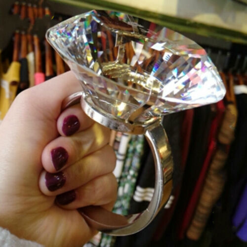 Large 80MM Crystal Oversized Faux Diamond Ring Proposal Wedding Chic ...