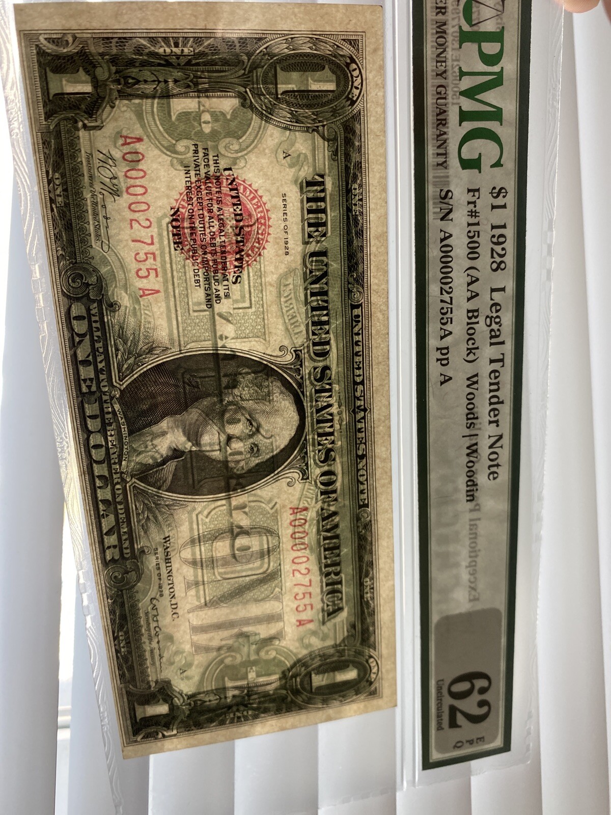 1928 US Legal Tender One Dollar Red Seal 《AA BLACK》Low #A00002755A UNC ...