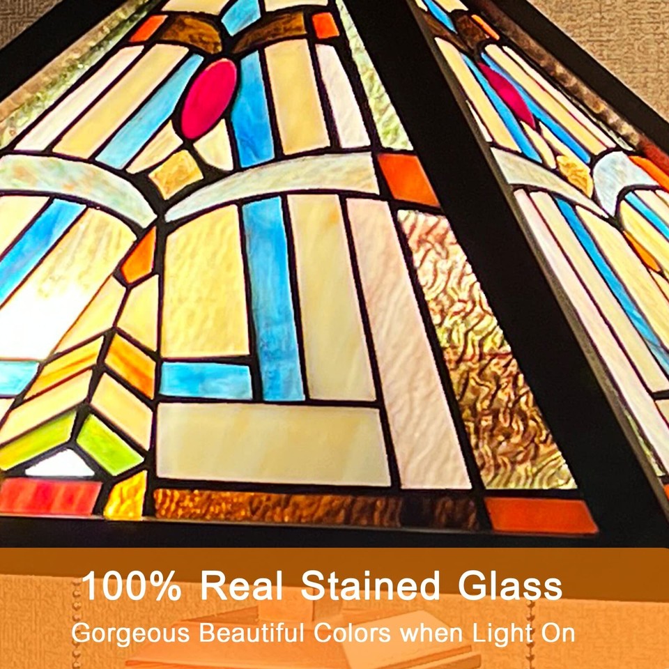 Capulina Wood Base Tiffany Table Lamp Triangle Mission Style Stained ...