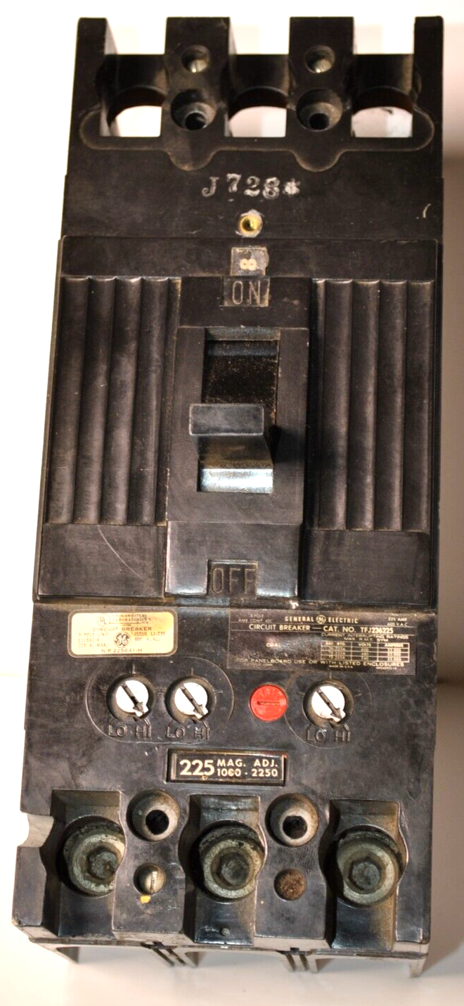 TFJ236225 General Electric GE Type TFJ Circuit Breaker 3 Pole 225 Amp ...