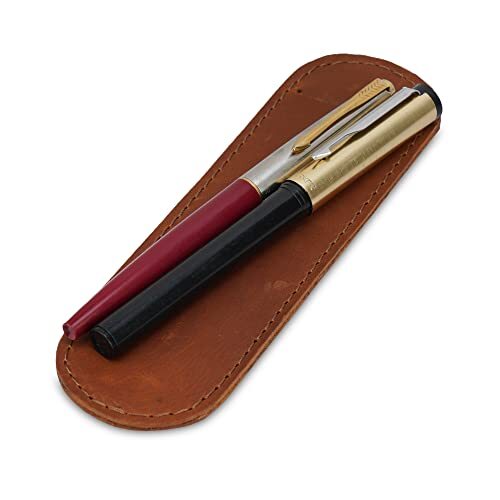 Handmade Genuine Leather Double Pen Case Fountain Pen Sleeve Holder ...