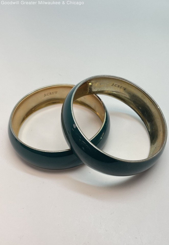 Two J.Crew Gold Tone Green Enamel Bangle Bracelets 90.9g | eBay UK