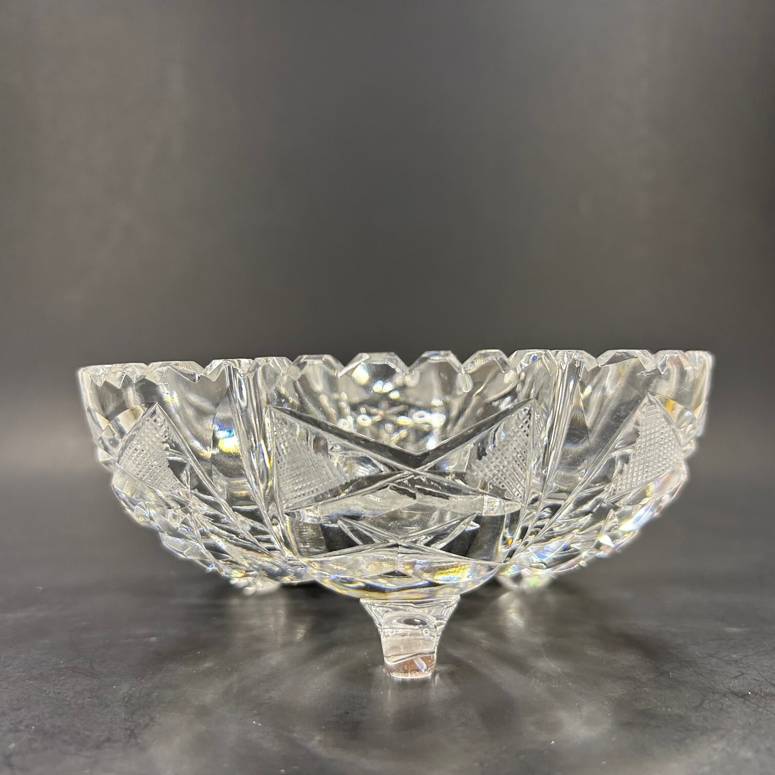 European Cut Crystal Nut Dish with Scalloped Toothed Edge 3 Applied ...