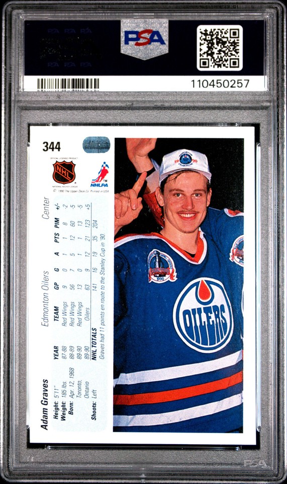 1990-91 Upper Deck #344 Adam Graves Rookie RC Oilers (HOF) PSA 9 MINT ...