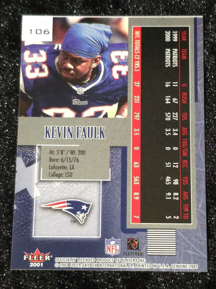 2001 Fleer Genuine NFL New England Patriots Kevin Faulk Card #106 | eBay