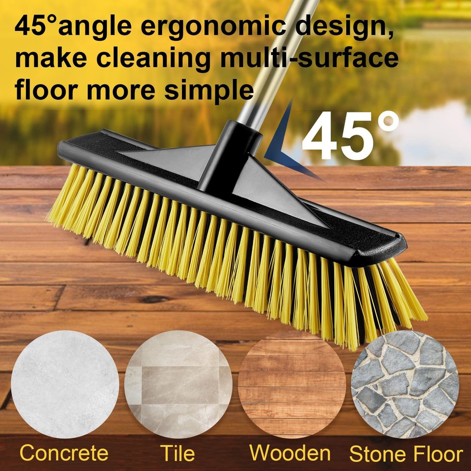 16"Push Broom for Outdoor Heavy Duty Brooms with 59"Adjustable Long ...
