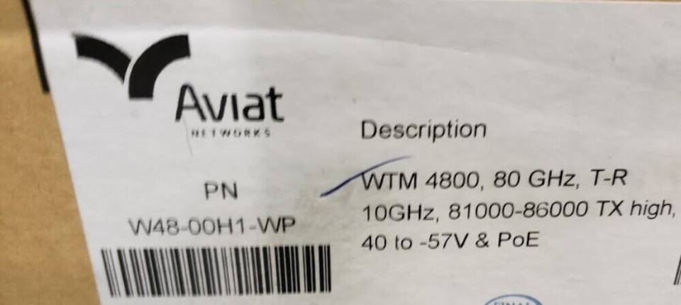 Aviat Networks WTM 4800, 80 GHz, T-R 10GHz, 81000-86000 TX high, -40 ...