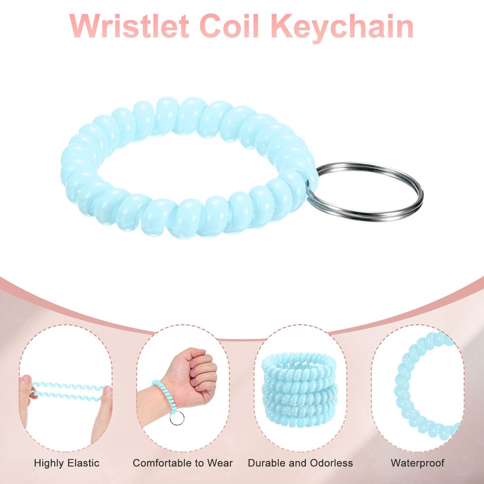 6-Pack Wrist Coil Keychain, 2" Plastic with Steel Key Ring [Light Blue ...