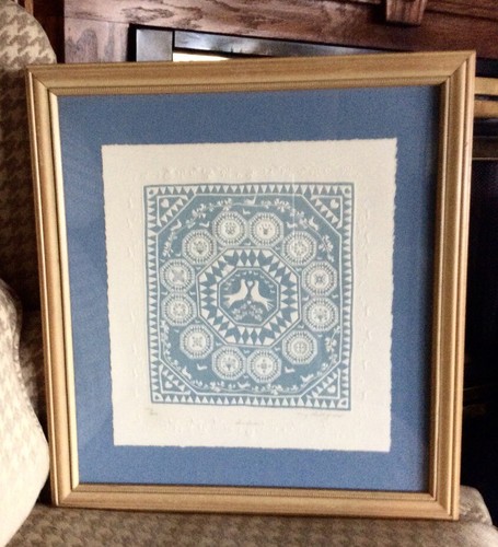 MARY RUTHERFORD *LOVE BIRDS* ORIGINAL EMBOSSED LITHOGRAPH w/FRAME/MAT ...