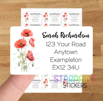 Poppies Poppy Personalised Address Labels, Self Adhesive Return ...