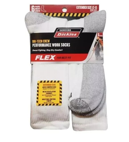 Dickies Men's Dri-tech Moisture Control Crew Socks 6 pack Shoe Size 12 ...
