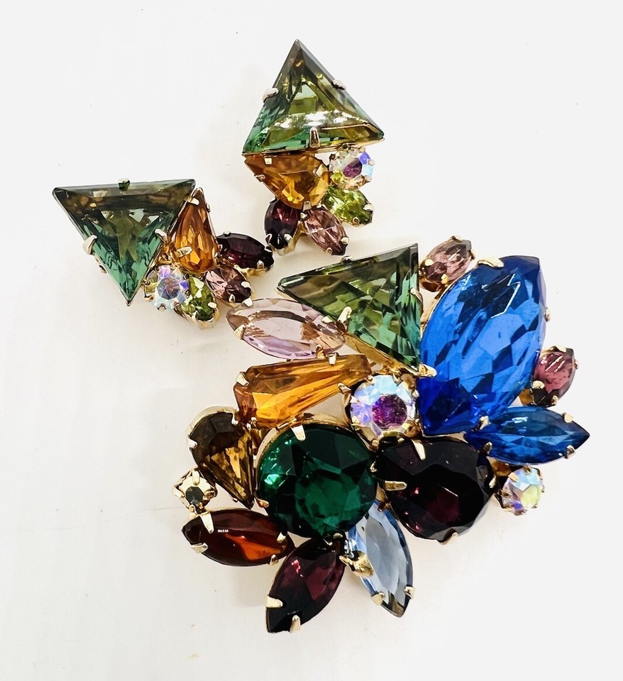 Fruit Salad Rhinestone Brooch & Earrings Demi Triangle Shapes Vintage ...