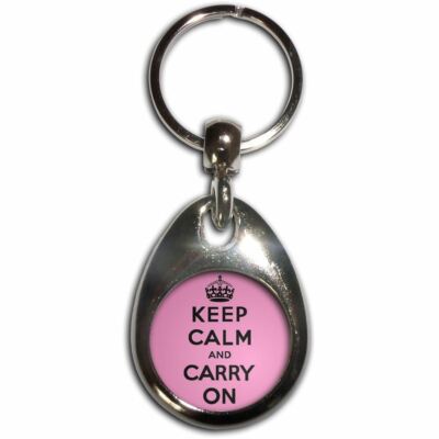 Pink Keep Calm and Carry On - Chrome Tear Drop Double Sided Key Ring ...