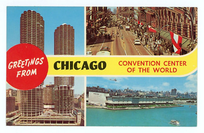 Postcard Greetings From Chicago IL Convention Center of the World Multi ...