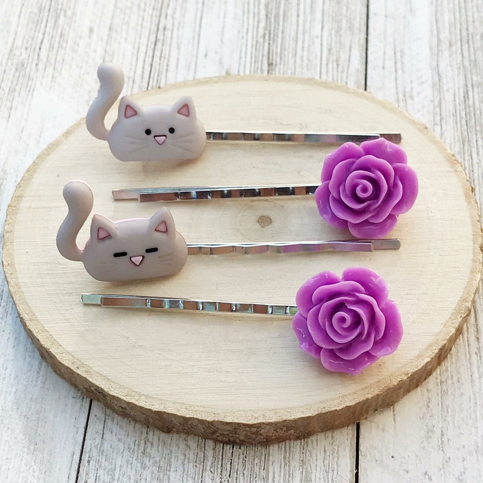 Cat Hair Pin, Cat Bobby Pin, Womens Hair Pin, Flower Hair Pin, Floral ...