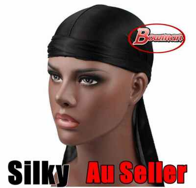 Black Silky Durags Du Rag Cap Doo Rag Skully Chef Sports Biker Hat ...