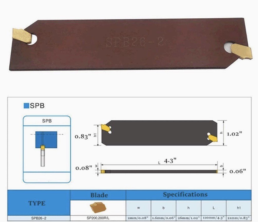 SP200 GTN-2 Grooving Cut-Off Carbide Inserts with SPB26-2 Blade ...
