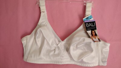 BALI DOUBLE SUPPORT WIREFREE BRA #3820 SHINY WHITE Size 38C New with ...