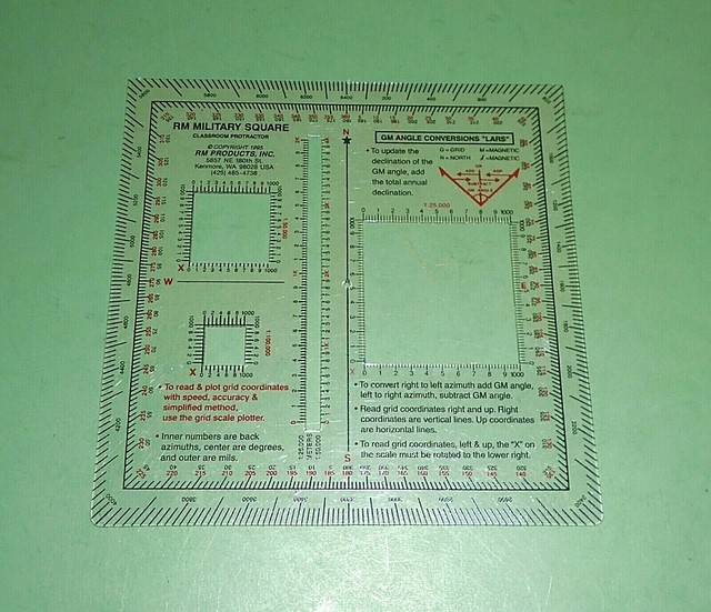 US Military RM Military Square Protractor Military Grid Map Reading 