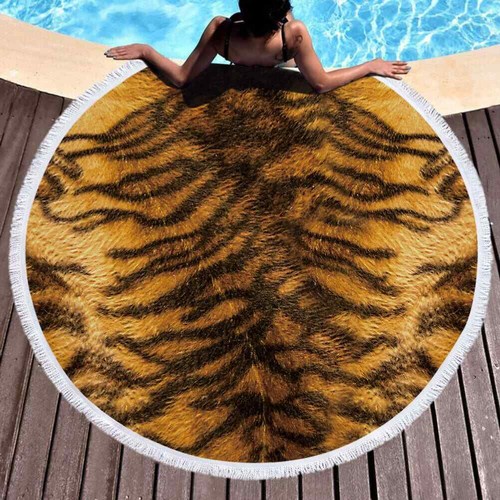 Tiger Skin Round Beach Pool Towel Fringe 150cm Throw Yoga Picnic ...