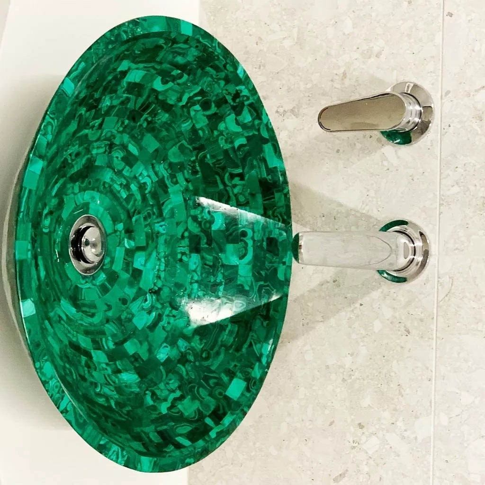 15" Round Malachite Wash Basin Custom Order Bathroom Accessories Vanity ...